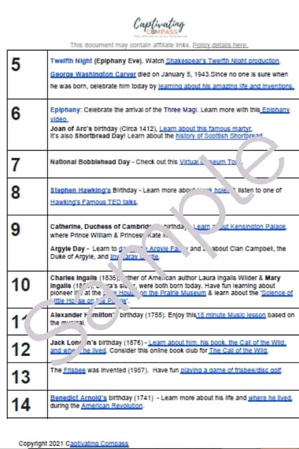 Hello January! Calendar of Famous People & Fun Learning